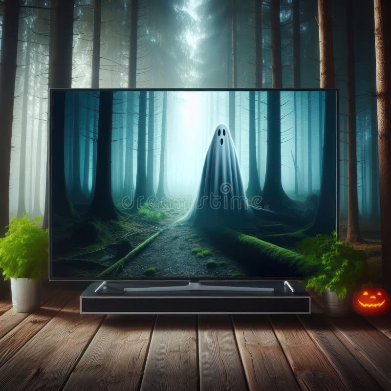 Ghost in a Foggy Forest on the TV Screen. Stock Illustration ...