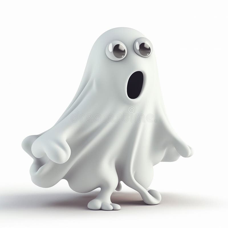 Ghost, Funny Cute White Ghost 3d Illustration on White, Halloween ...