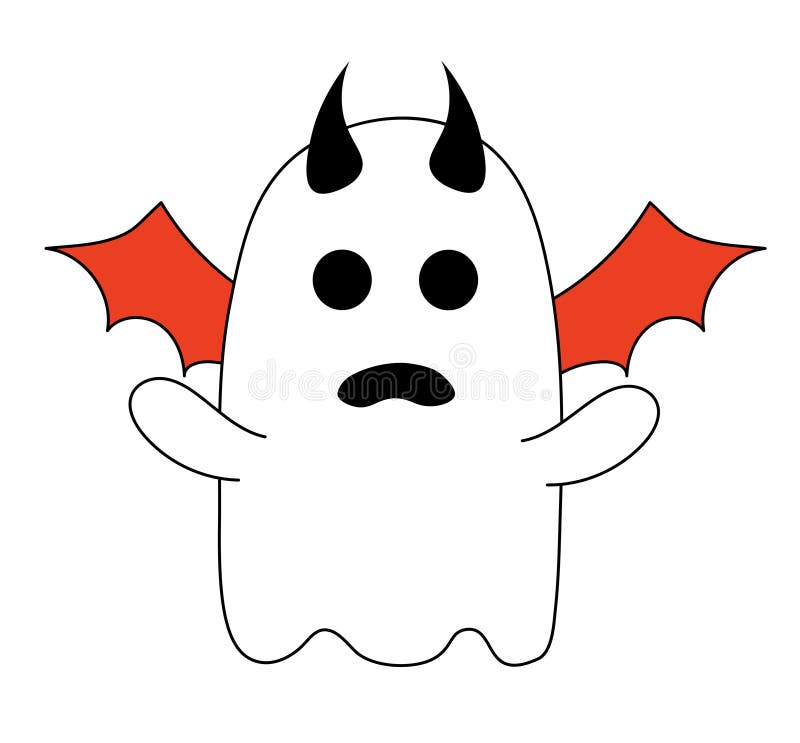 Cute Halloween Ghost in Costume Demon. Holiday Character. Vector Flat ...