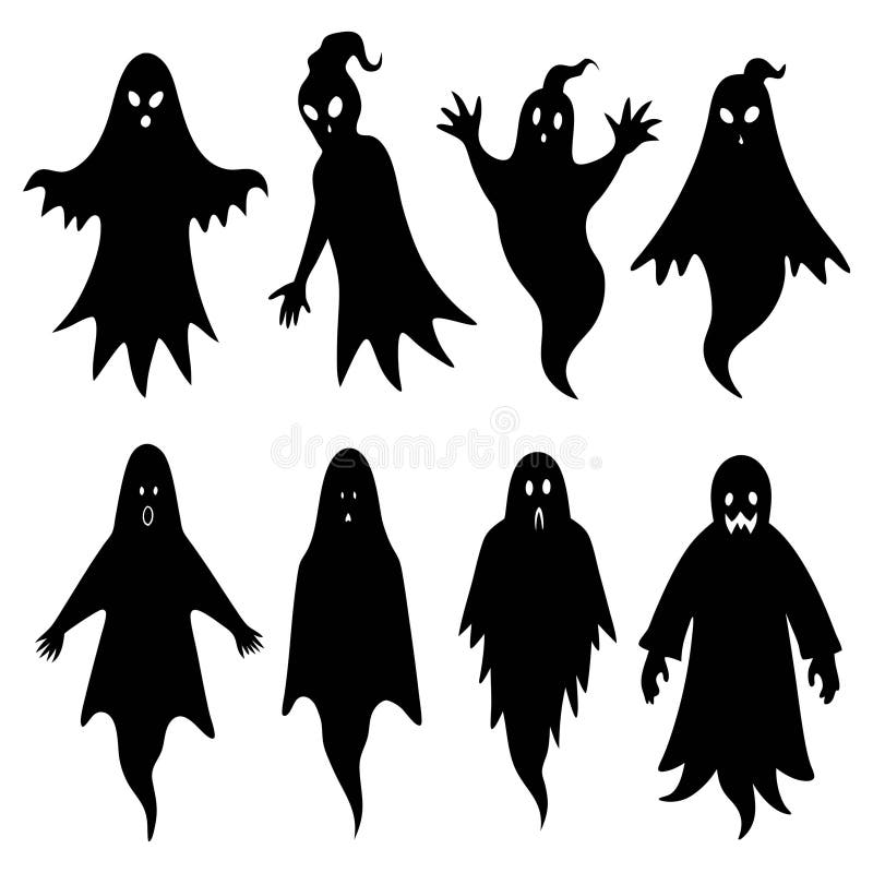 Ghost Halloween Horror Silhouettes Set Large Pack of Vector Stock ...