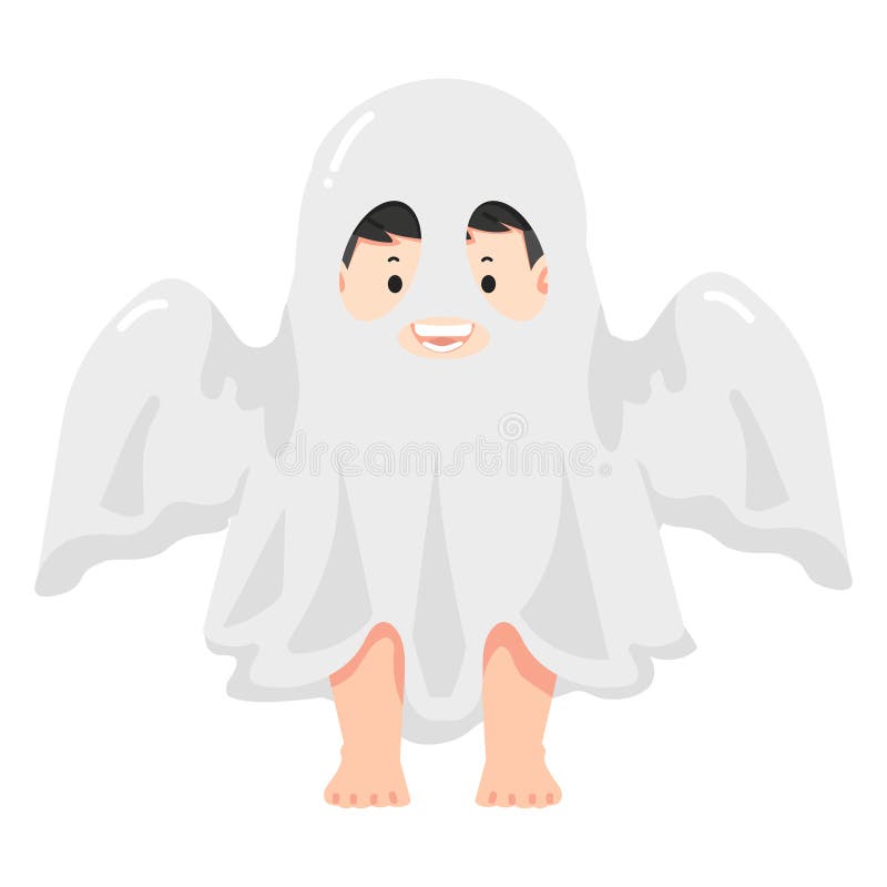 Ghost Halloween Kid Costume Cartoon Stock Vector - Illustration of ...