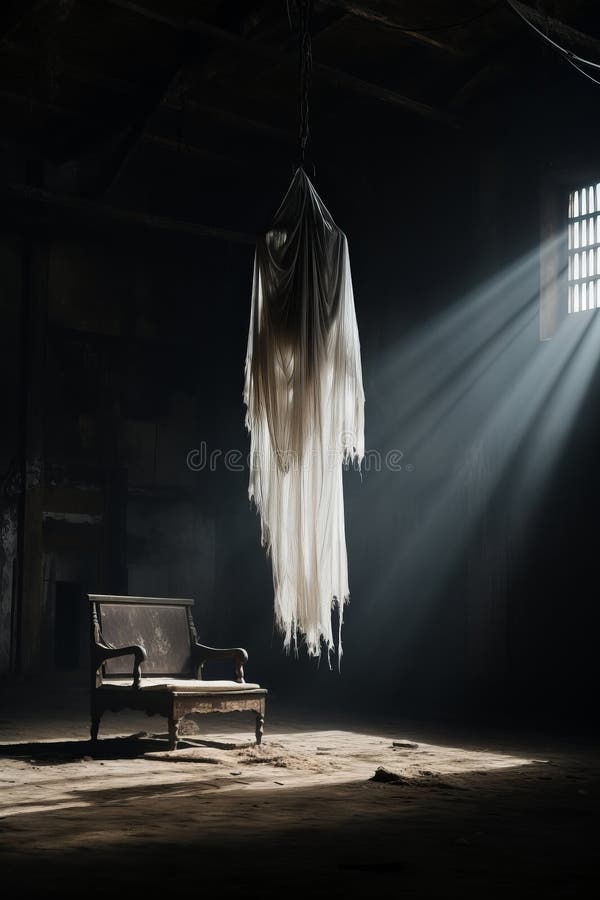 A Ghost Hanging from the Ceiling in an Abandoned Room Stock ...