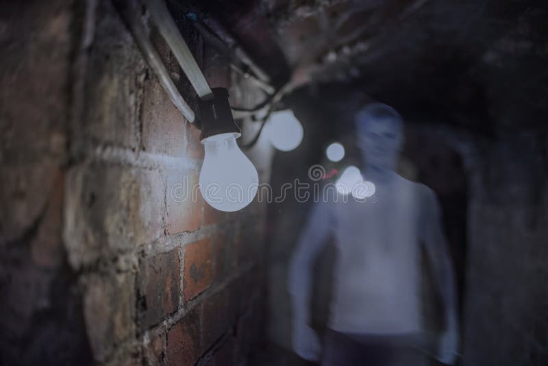 Ghost in Haunted House, Mysterious Man, Close Up on Bulb Stock Image ...