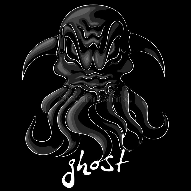 Ghost Head with Lowered Hair and Glowing Eyes in Cartoon Style Stock ...