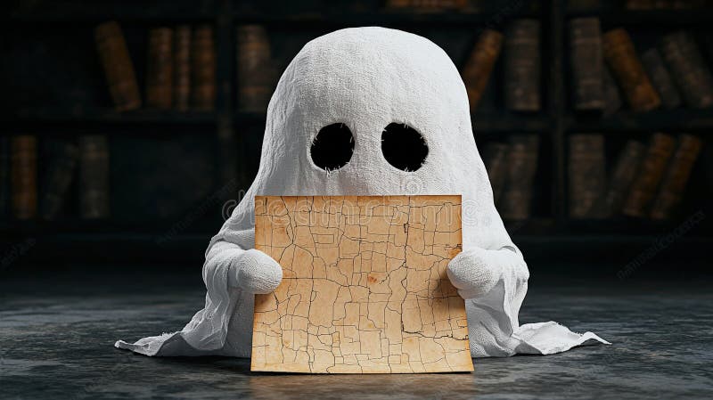 Ghost Holding a Map Spooky Ambiance Historic Library Background Stock ...