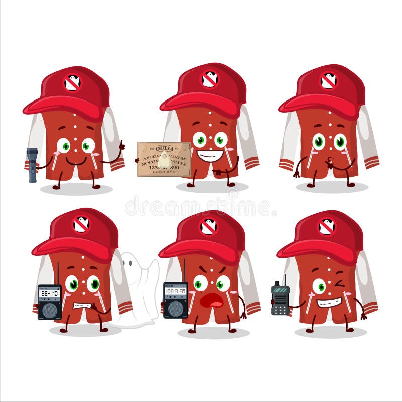 Ghost Hunter Cartoon Red Baseball Jacket Character Using Camera Stock ...
