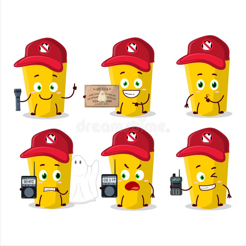 Ghost Hunter Cartoon Yellow Chalk Character Using Camera Stock Vector ...