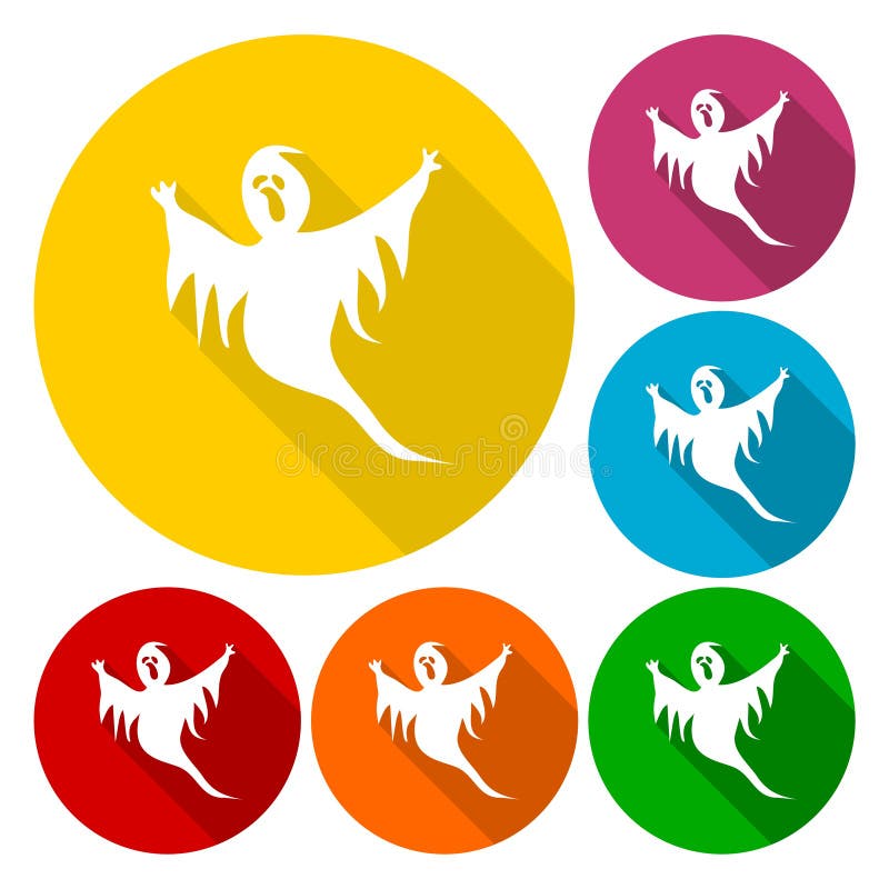 Ghost Icons Set with Long Shadow Stock Vector - Illustration of ghost ...