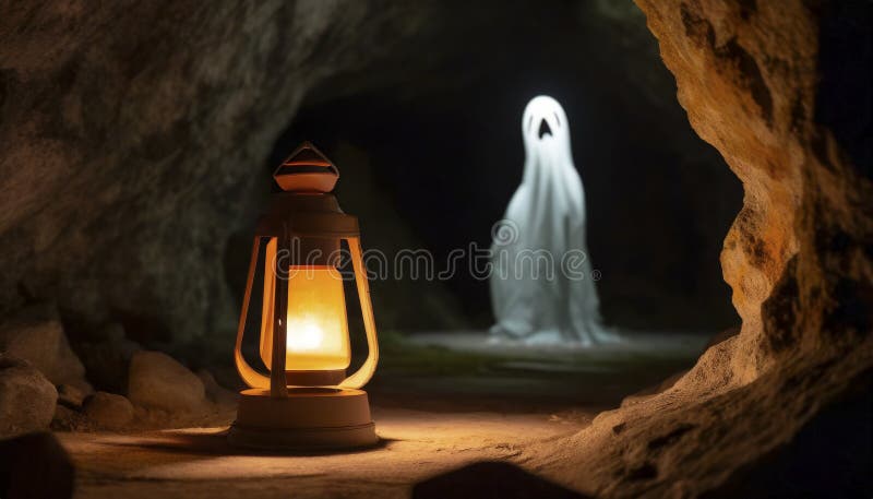 Ghost and Lantern in Cave. Ghost Tour Adventures Stock Illustration ...