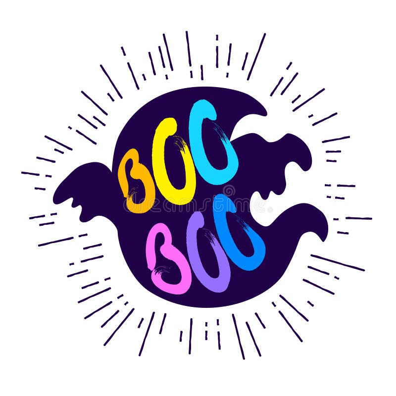 Ghost with Lettering Text Boo on White Background. Vector Color Sticker ...