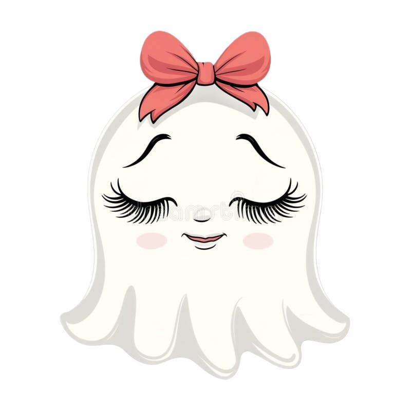 Ghost with Long Eyelashes and a Serene Smile Wears a Red Bow on Its ...