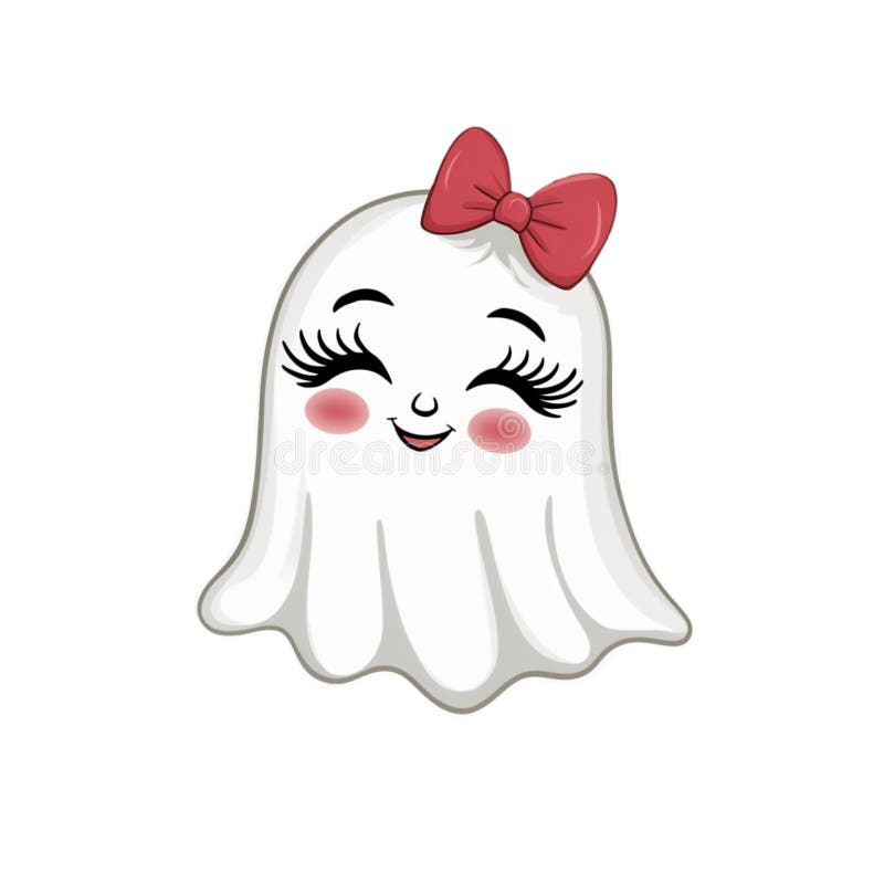 Ghost with Long Eyelashes and a Serene Smile Wears a Red Bow on Its ...