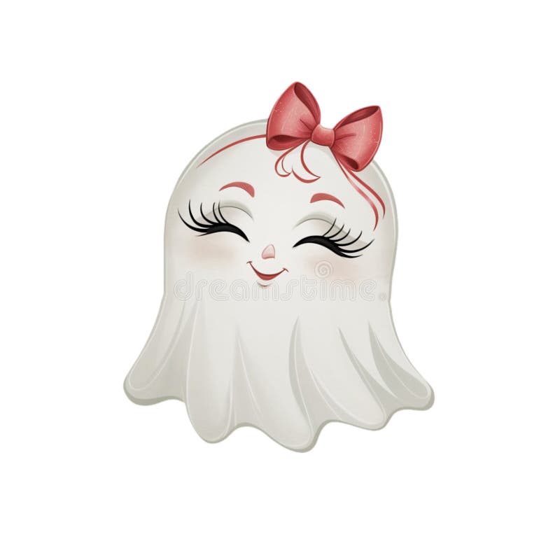 Ghost with Long Eyelashes and a Serene Smile Wears a Red Bow on Its ...