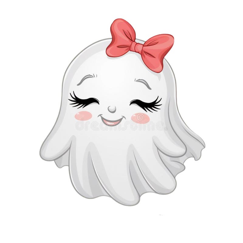Ghost with Long Eyelashes and a Serene Smile Wears a Red Bow on Its ...