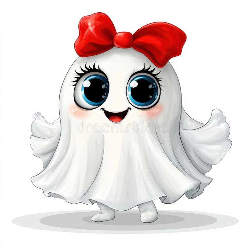 Ghost with Long Eyelashes with Smile Cartoon Isolated on White ...