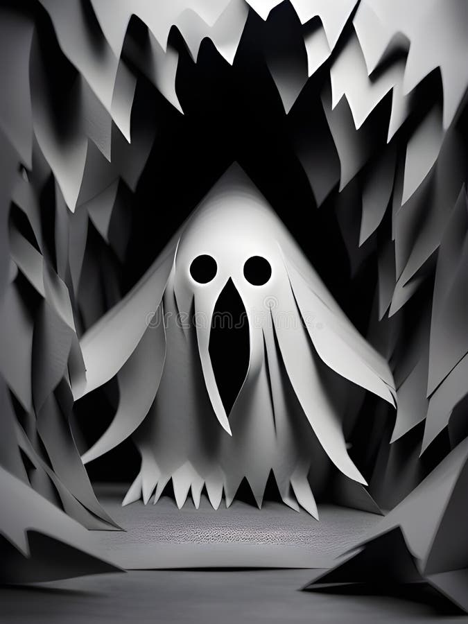 Ghost Monster in the Cave, Paper Cut, Ai Generated Stock Illustration ...
