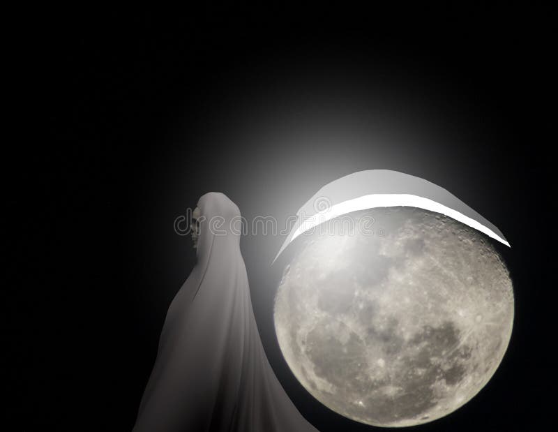 Ghost and Moon on Black Background . Apocalypse and Hell Concept Stock ...