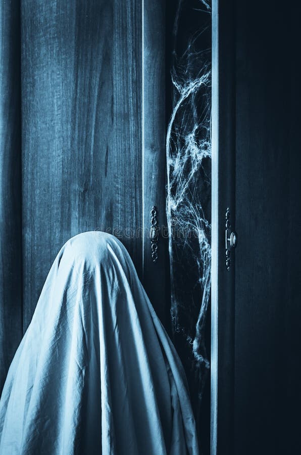 Ghost Near Creepy Wardrobe with Spiderweb Inside Stock Photo - Image of ...