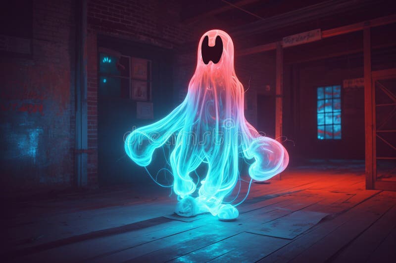A ghost with a neon effect stock illustration. Illustration of ghostly ...