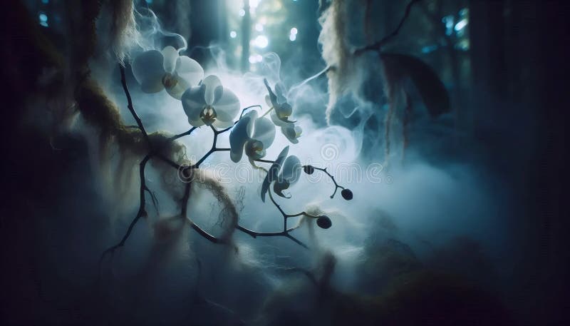 A Ghost Orchid Floating in Mist, Ai Generated Image Stock Image - Image ...