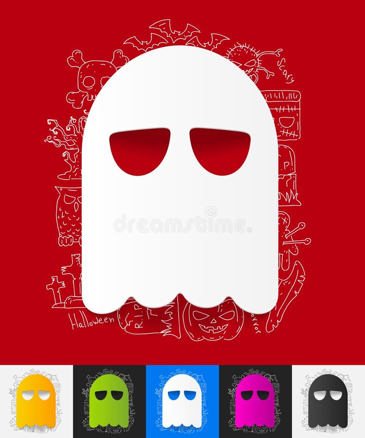 Ghost Paper Sticker with Hand Drawn Elements Stock Vector ...