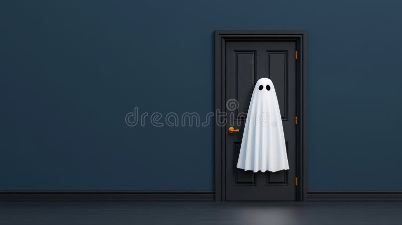 Ghost Peeking through a Black Door Dark Blue Wall Spooky Atmosphere ...