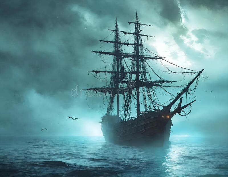 Ghost pirate ship. stock illustration. Illustration of sailboat - 315719474