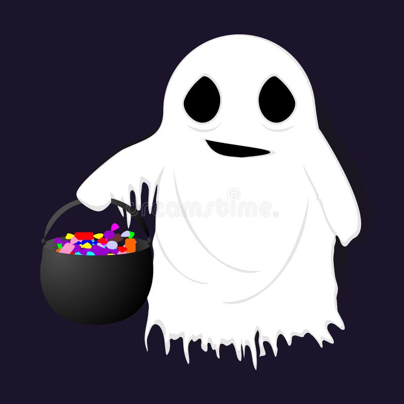 Ghost with a Pot of Candy on Striped Background Stock Vector ...
