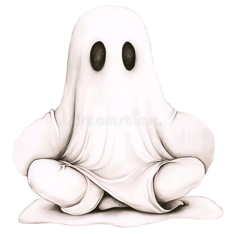 Ghost Practicing Yoga Sitting in Serene Lotus Pose Stock Illustration ...