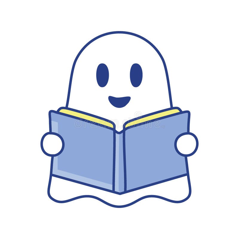 Ghost Reading Book. Cute Ghost Character Reading a Book, Symbolizing ...