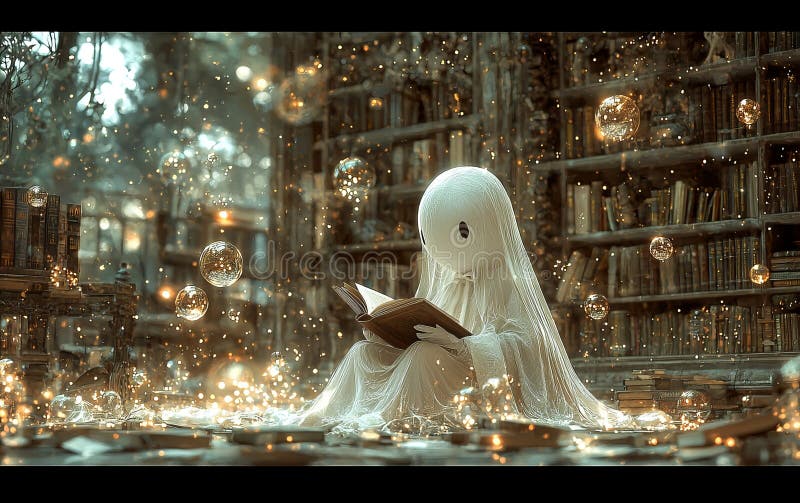 Ghost Reading a Book in a Magical Library Concept of Knowledge Fantasy ...