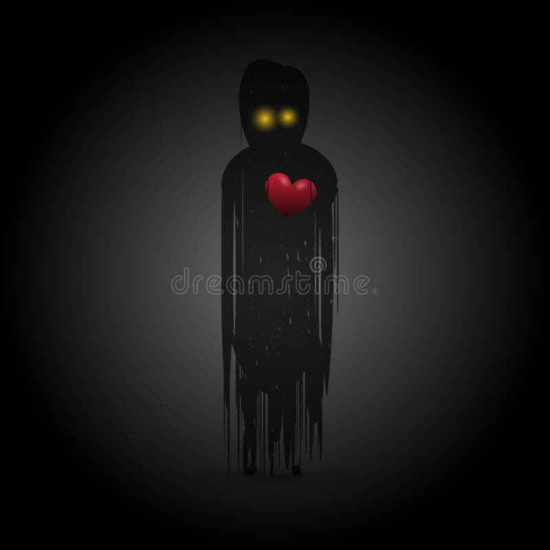 Ghost with Red Heart in Darkness. Vector Stock Vector - Illustration of ...