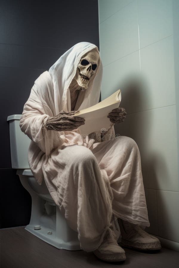 Ghost Seated on a Toilet, Reading a Book, AI-generated. Stock ...