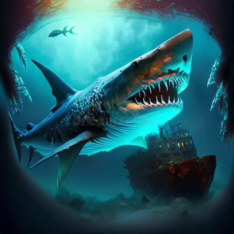 Ghost Shark with Big Sharp Teeth Under the Sea Stock Illustration ...