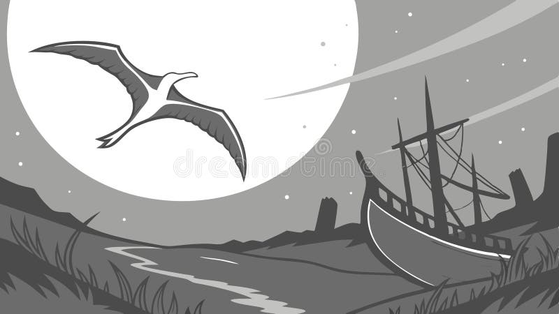 Ghost Ship Ancient Vessel Under a Soaring Seabird, Vector Design Generative AI Stock Vector ...