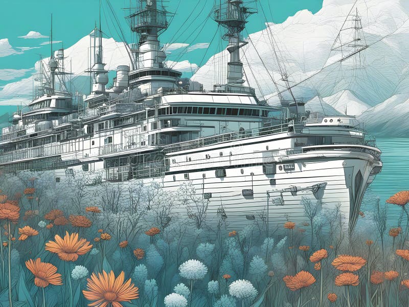 The Ghost Ship and the Flowers in the Arctic Stock Illustration ...