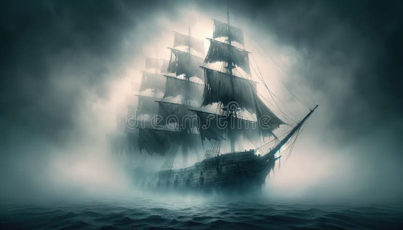 Ghost ship in mist stock illustration. Illustration of haunting - 324304737