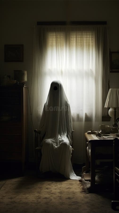 A Ghost Sitting in a Chair with Curtains, AI Stock Image - Image of ...