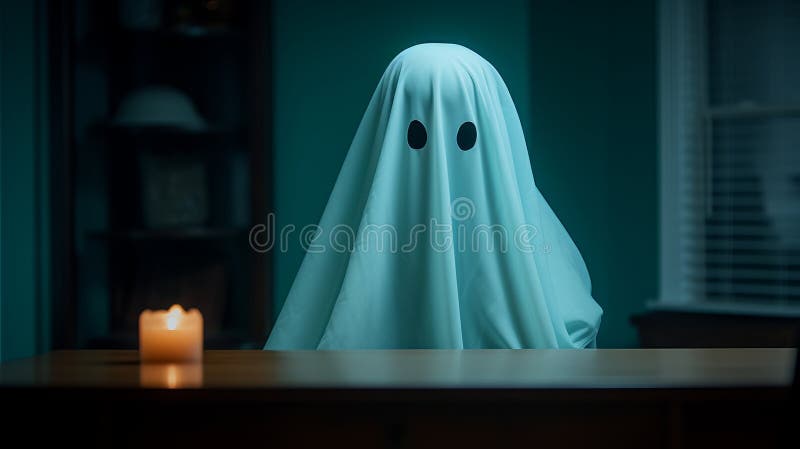 A Ghost Sitting at a Table with a Candle Stock Illustration ...