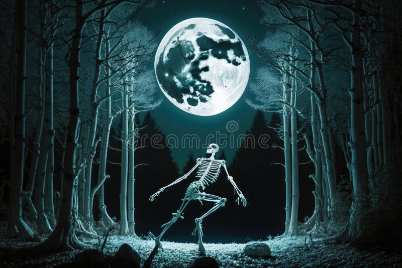 Ghost Skeleton Floating through Forest, with the Moon Shining Above ...