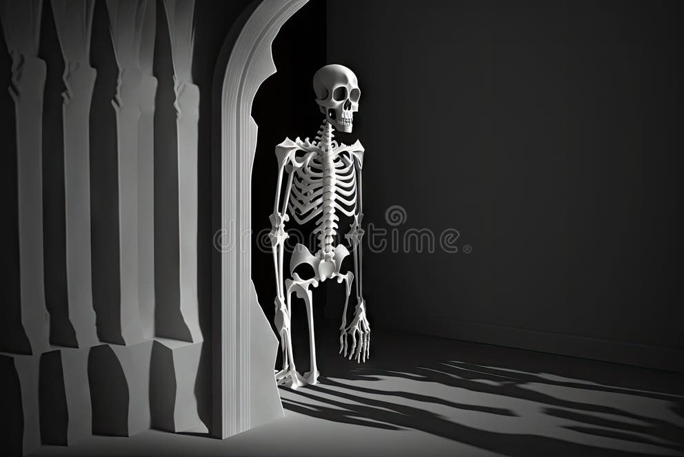 Ghost Skeleton Hiding in the Shadows, Peeking Around the Corner Stock ...
