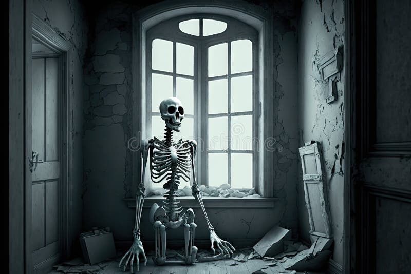 Ghost Skeleton, with Its Skull Grinning at the Viewer, in Spooky ...