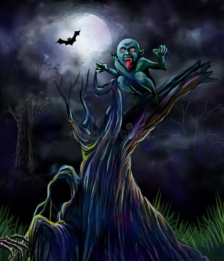 Ghost Standing on the Branch of Dead Tree at Dark Night Stock ...