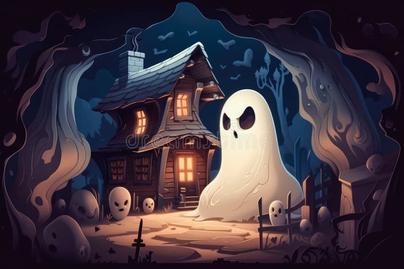 Ghost Standing in Front of a House Near the Mouth of a Cave. Created ...