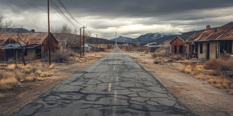 Ghost Town with Empty Buildings and Cracked Streets for Abandoned ...