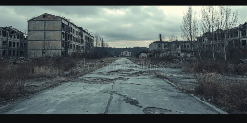 Ghost Town with Empty Buildings and Cracked Streets for Abandoned ...