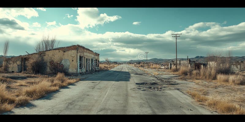 Ghost Town with Empty Buildings and Cracked Streets for Abandoned ...