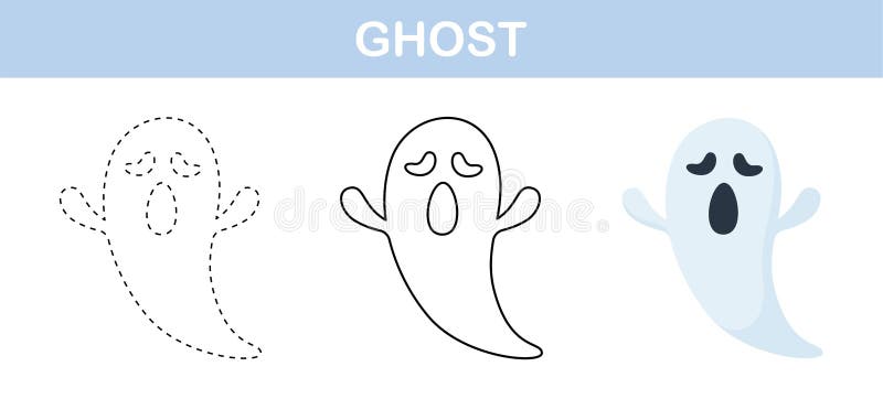 Ghost Tracing and Coloring Worksheet for Kids Stock Vector ...