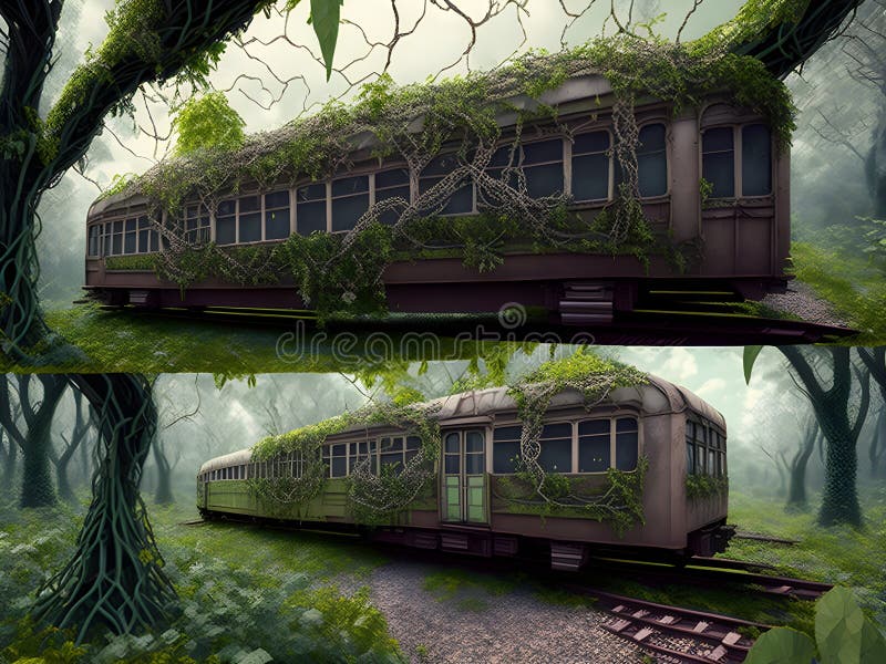 Ghost Train Lost in Jungle, Generative AI Illustration Stock ...