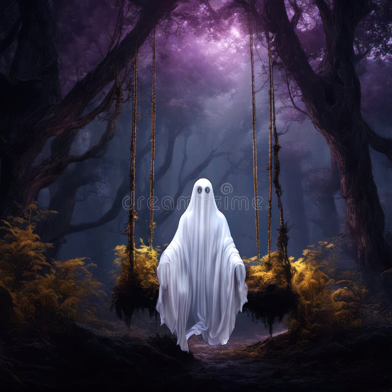 Ghost on a Tree Swing stock illustration. Illustration of ghostly ...